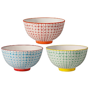 Bloomingville Ceramic Bowls Carla - colorful Serving Dish for Ice Cream, Snacks, Side Dishes Dia 4.5'' H 2.5'', red blue green, Stoneware, Set of 3 Styles, content 9.75 fl oz