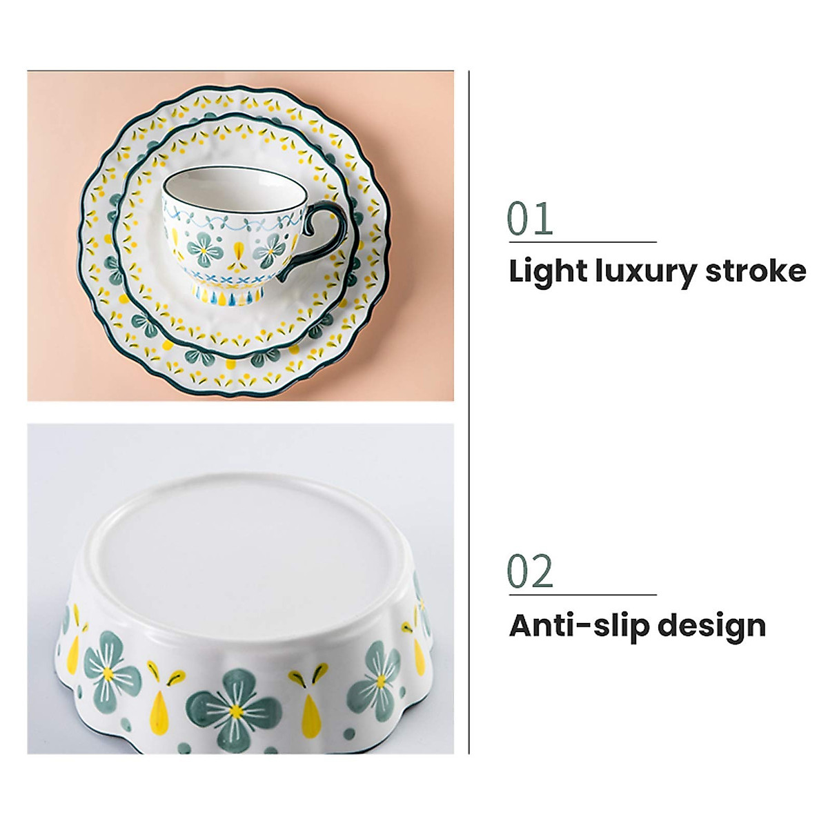 Plate and Bowl Set Kitchen Tableware Set,Ceramics Dinner Sets, 33 Pieces Four Leaf Clover Pattern Cereal Bowl and Steak Plate Set | Porcelain Dinnerware Set for Wedding Housewarming Gifts