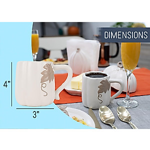 Nat & Jules Pumpkin Shaped 12 ounce Ceramic Coffee Mugs: Perfect for Halloween, Thanksgiving and Fall Kitchen & Home Collections - Set of 2, White