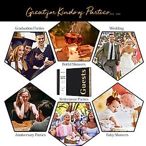 JUBTIC Guest Book: Premuim Keepsake for Life's Special Events - Sign in Book for Wedding Reception, Baby Shower, Funeral and Birthday Party - 100 Pages, Leather's Cover, Gold Foil (Black, 7" x10″)