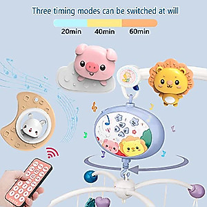 Remote Control Crib Toy,with Remote Starry Sky Projector and Crib Hanging Toy, Can Be Rotated 360°,Timed,Musical,Baby Cradle Mobile Toy, Suitable for Newborn Baby Gifts (Blue + Charging Models)