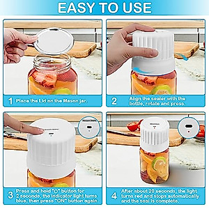 Electric Mason Jar Vacuum Sealer, All in One Vacuum Sealer for Jars Canning Sealer with Indicator Light Fits Wide-Mouth & Regular-Mouth Mason Jars, Handheld Vacuum Pump Includes 12 Jar Lids - White