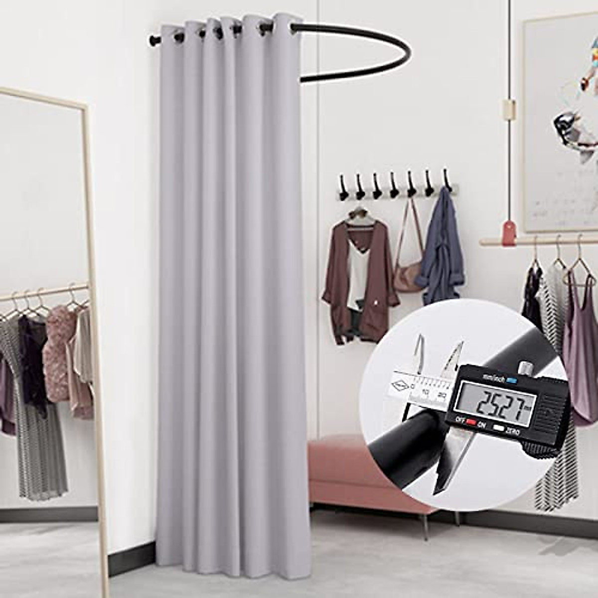 Clothing Store Fitting Room, Changing Room used in Mall and Office, U-Dressing Room for Privacy Protection and Room Divider, Including Shading Curtain, Hanging Rod and Hook Up (38x38x79IN, Light grey)