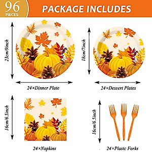gisgfim 96 Pcs Fall Thanksgiving Party Plates and Napkins Party Supplies Autumn Leaves Party Tableware Set Pumpkin Maple Party Decorations Favors for Fall Theme Party Serves 24