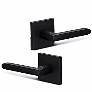 Berlin Modisch Dummy Lever Door Handle Pack of 2 Slim Square Non-Turning Single Side Pull Only Lever Set [for Closet or French Doors] Heavy Duty - Iron Iron Black Finish