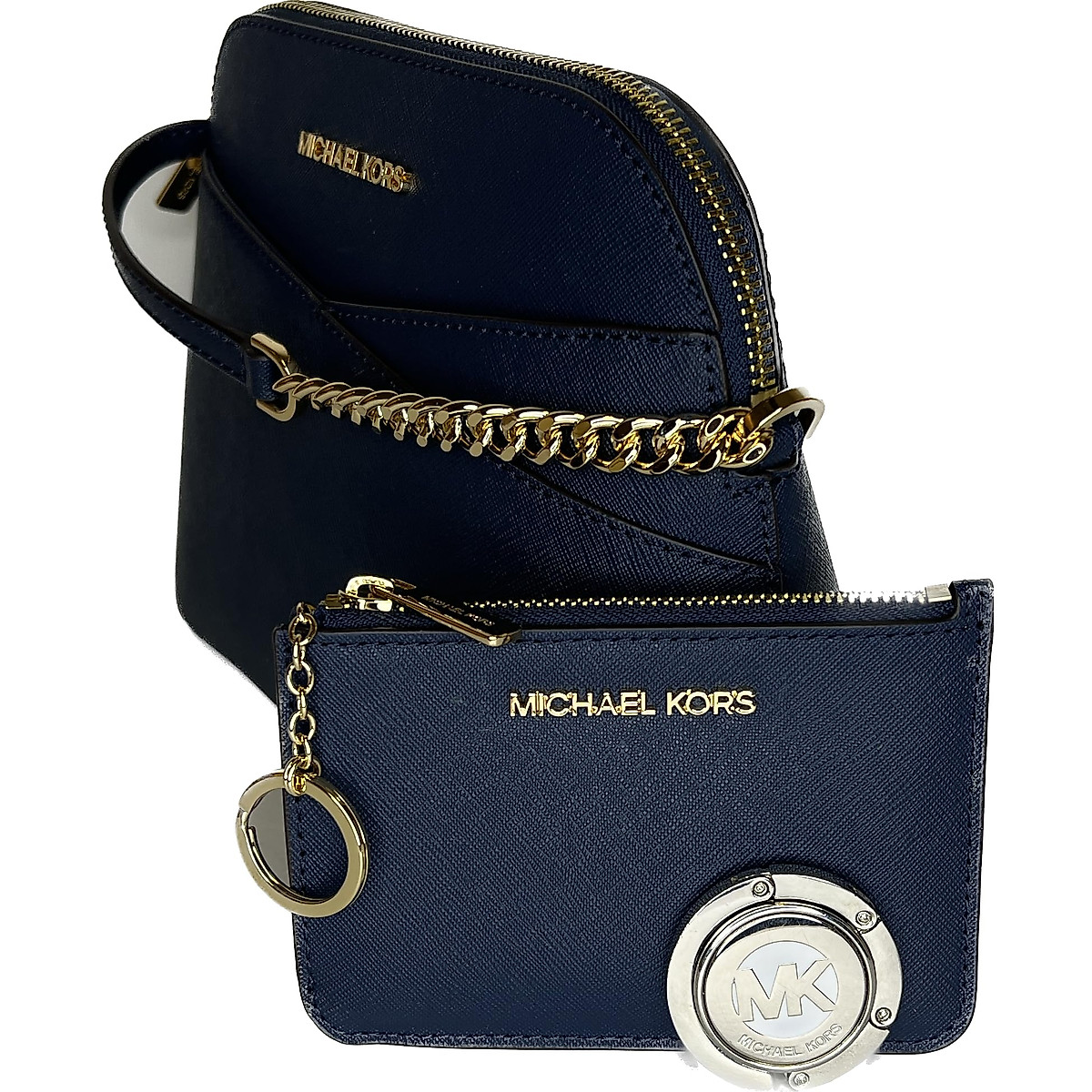 Michael Kors MICHAEL Michael Kors Jet Set Travel MD Dome XCross Crossbody bundled with SM TZ Coinpouch Purse Hook (Pink)