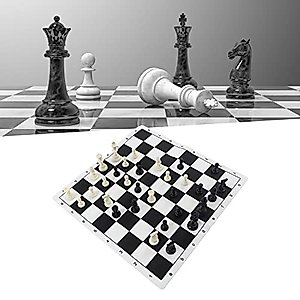 DAUERHAFT International Chess Set, 32Pcs Chess Pieces Portable PU Leather Chessboard Chess Set with Storage Bag, 75x29mm King Size Non Slip Bottom Board Game Set, for Outdoor Camping