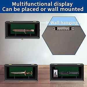 COMSREV Knife Display Case collect Pocket Knife Display Stand Military Folding Single Knife Shadow Box Wall Mount Cabinet with UV Protection Acrylic Lockable