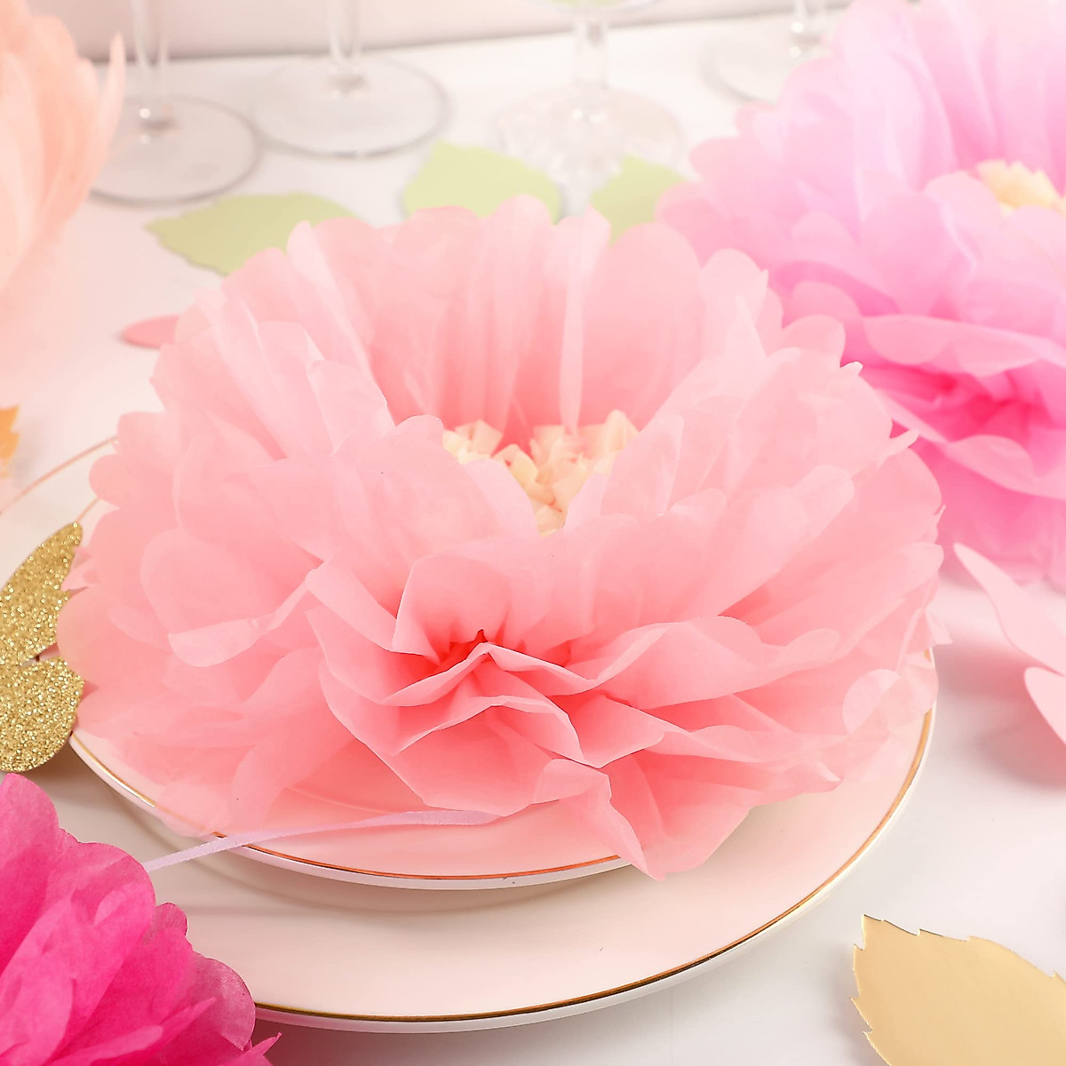 Fonder Mols Tissue Paper Flowers Tissue Pom Poms Blooms Pink for Girl Baby Shower, Nursery Decor, Birthday Decorations (Set of 21, Rose Pink)