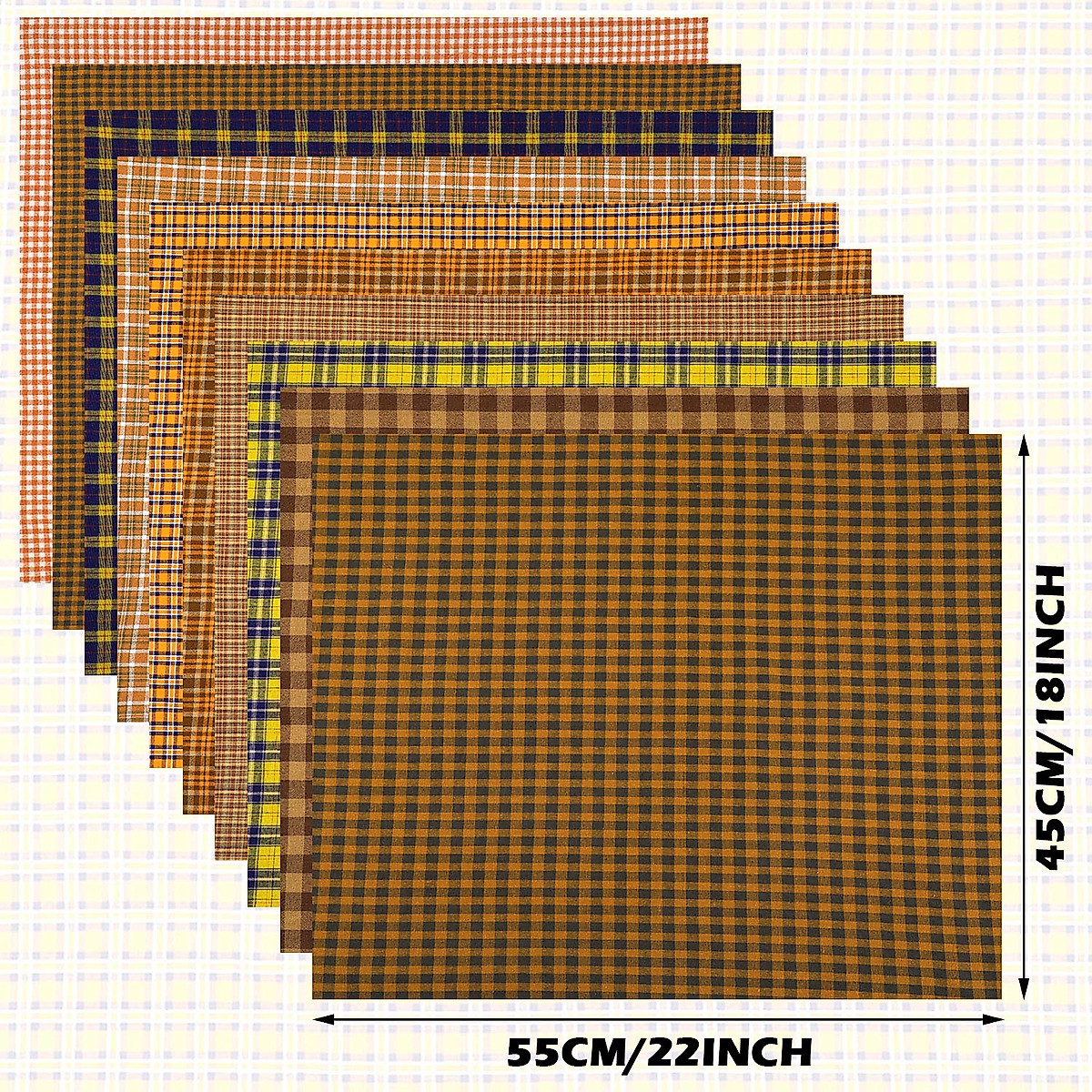 10 Pcs Fall Fabric 18 x 22 Inch Plaid Homespun Fabric Squares Precut Autumn Thanksgiving Fabric Bundle for Scrapbooking Cloth Sewing Handmade Bag DIY Craft, 10 Styles