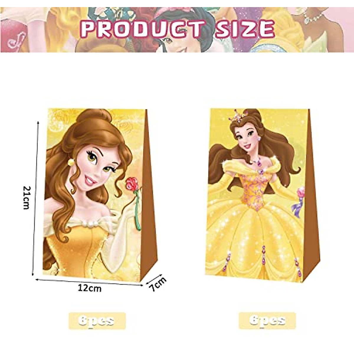 12 Pieces Beauty and the Beast Gift Bags Beauty Princess Party Favors Gift Bags Beauty Beast Princess Themed Candy Bags for Girls Baby Shower Decorations