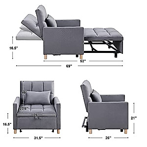 LKTART Sofa Bed Convertible Sofa Chair with Pillow Pull-Out Sofa Bed Velvet Folding Footstool Guest Bed Suitable for Bedroom, Living Room, Apartment