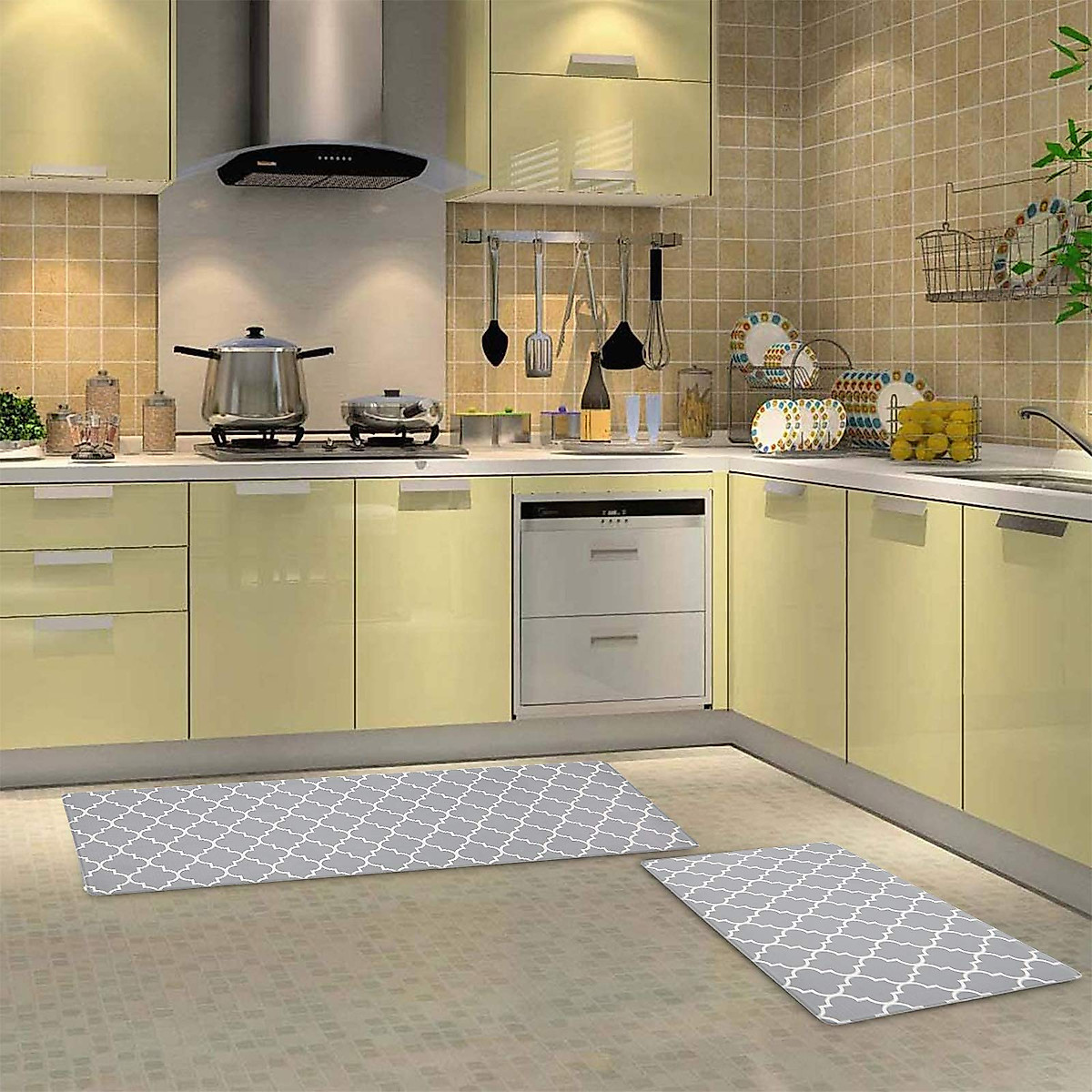 HEBE Anti Fatigue Kitchen Floor Mats Set of 2 Thick Cushioned Kitchen Rugs Mats Set Waterproof Non Slip Comfort Floor Rug Carpet for Kitchen Sink,Laundry 18"x30"+18"x48"