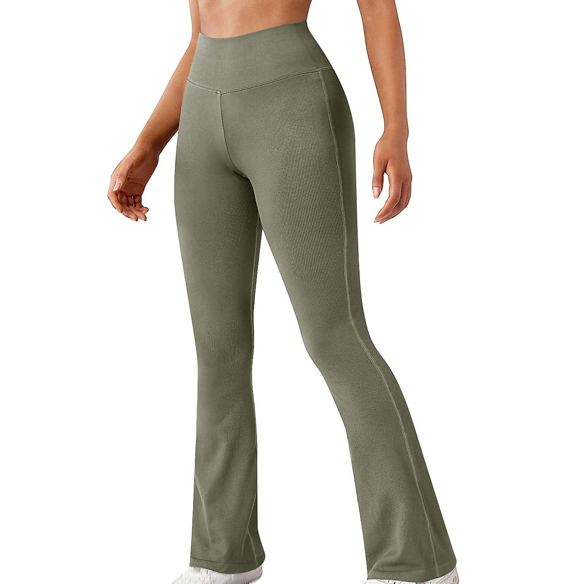 SMIDOW High Waist Bootcut Yoga Pants for Women Tummy Control Flare Leggings Stretch Workout Running Bell Bottom Leggings Crazy CRZ Green S