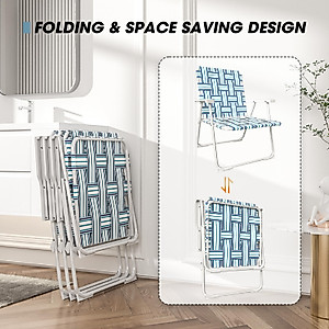 gaildon Webbed Folding Chairs for Outside, Aluminum Patio Beach Chairs for Outdoor Camp Lawn Lounge Backyard, Set of 2