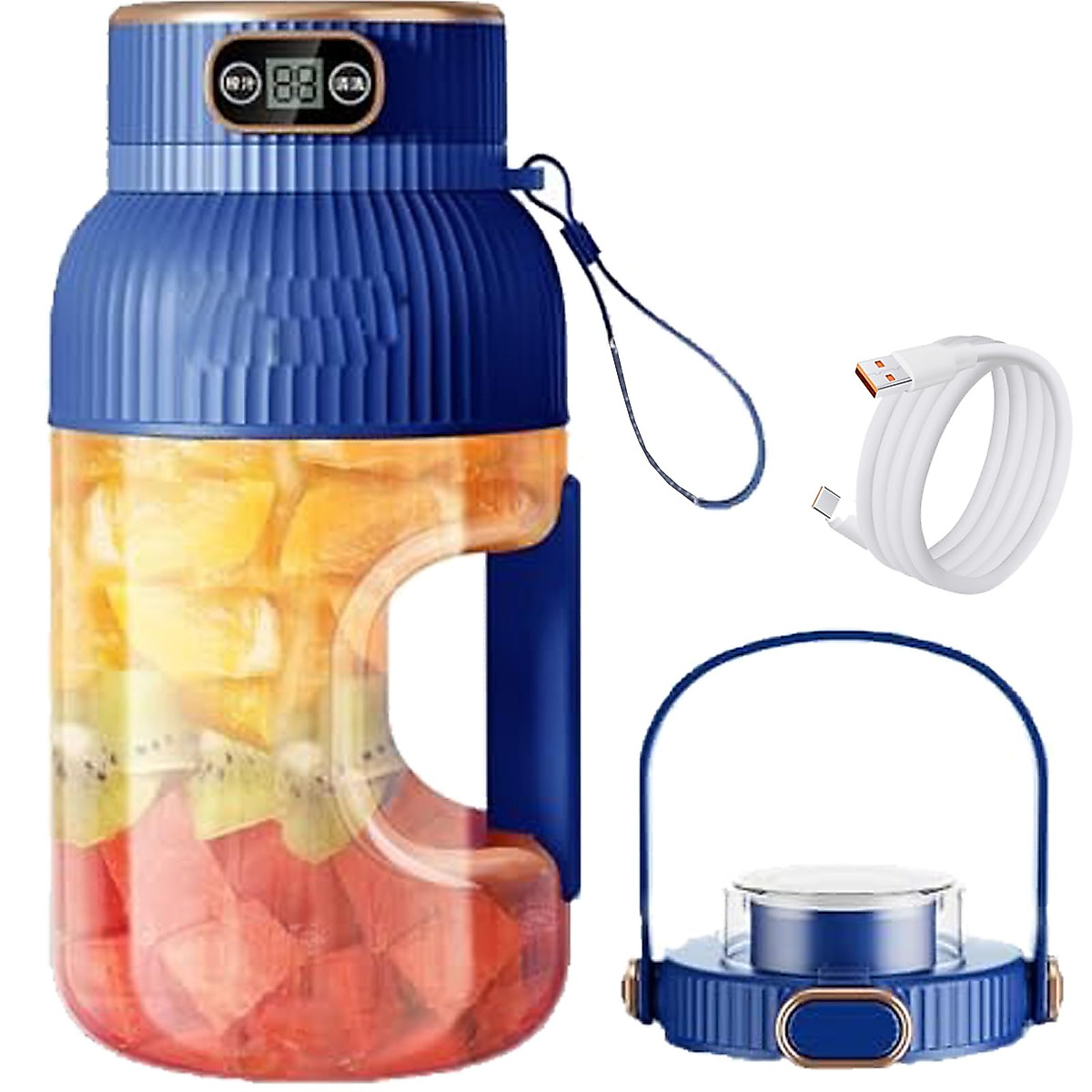 Yulyoie Multifunctional Portable Juicer Cup with Digital Display, 2025 New Orange Juicer, Exprimidor De Naranjas Electrico, Orange Juicer Squeezer, Portable Blender USB Rechargeable (Blue)