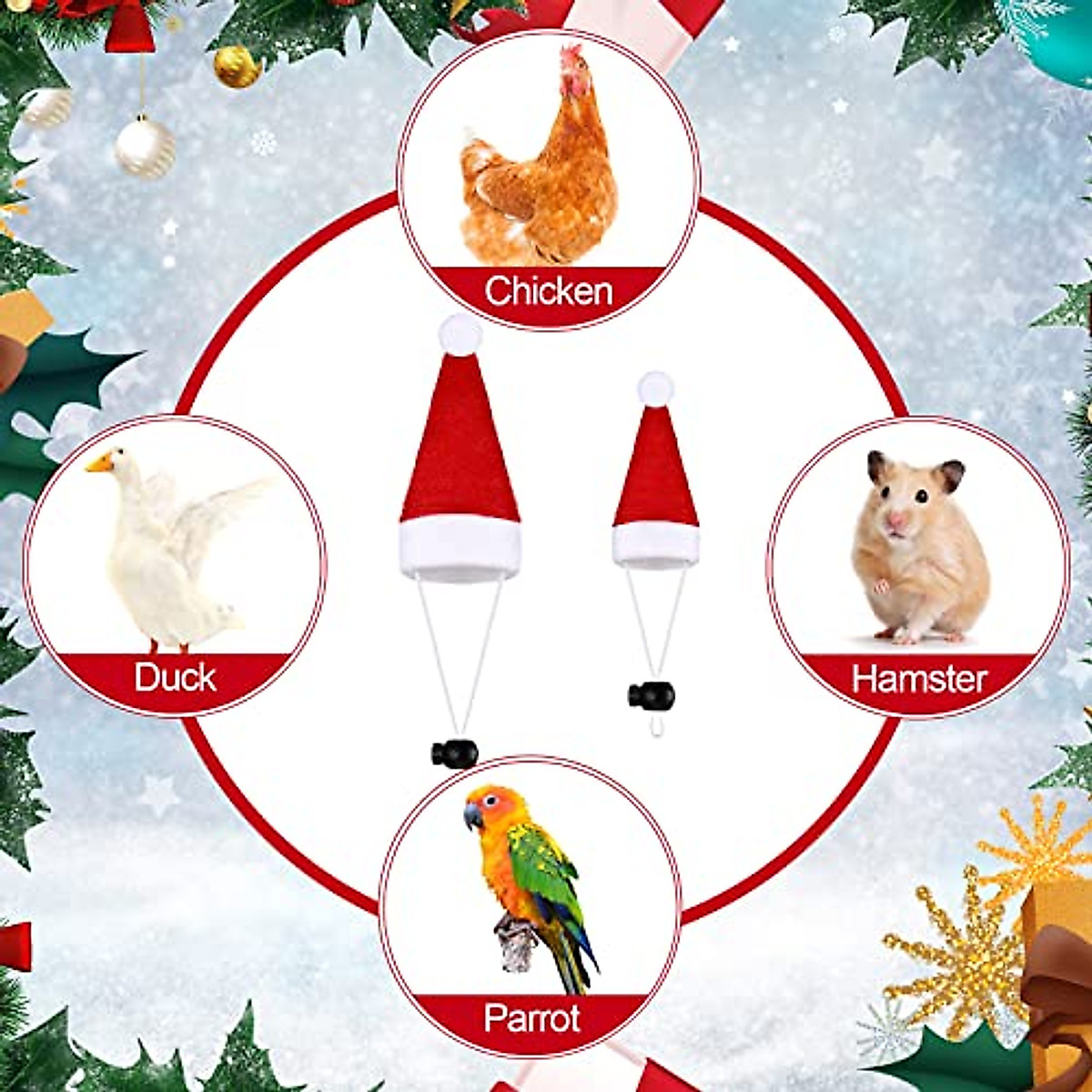 12 Pcs Chicken Christmas Hats for Hens Mini Chicken Santa Claus Hat with Adjustable Chin Strap Small Animals Santa Hat for Hens Chicken Rooster Goose Duck Parrot Christmas Holiday