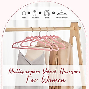 HOUSE DAY Pink Velvet Hangers 60 Pack, Non Slip Flocked Felt Hangers, Sturdy Velvet Clothes Hangers, Cute Heart Hangers, Heavy Duty Coat Hangers, Ultra Slim Pink Hangers for Closet Space Saving