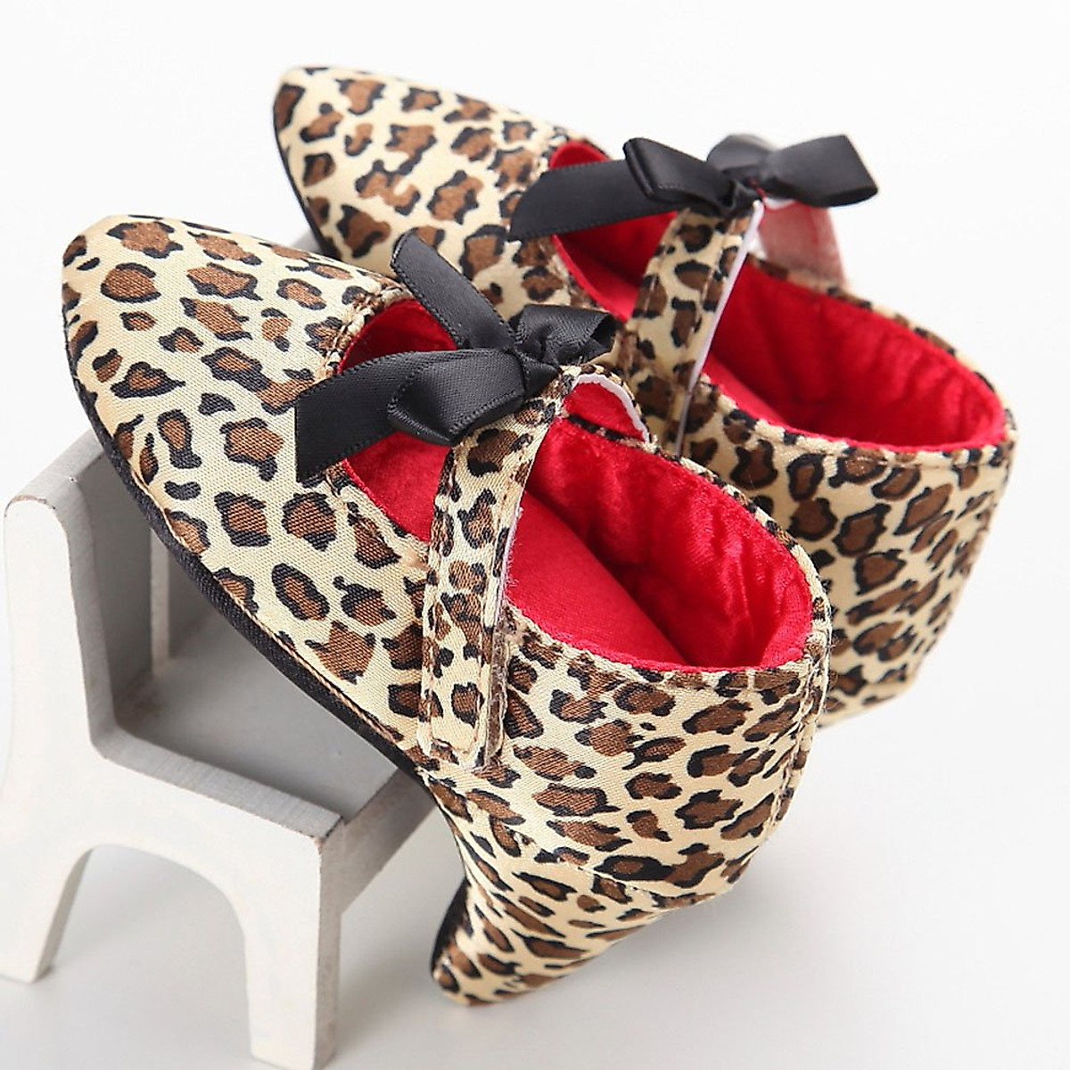 Newborn Baby Girls Shoes Bowknot Soft Sole Crib Shoes (0-6 M, Leopard)