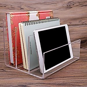 Clear Acrylic File Sorter, Desk File Folder Holder,File Folder Rack for Document Paper Letter Book Envelope Laptop Organizer, Clear Acrylic Office File Organizer on Office Desktop