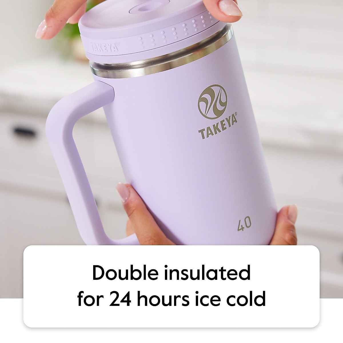 Takeya 40 oz Stainless Steel Tumbler with Lid and Two Straws, Premium Quality, Double Wall Insulated, Wiith Handle, Keep Drinks Cold for Up to 24 Hours, Mist