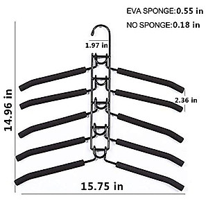 2 Pack Clothes Hangers, 5 in 1 Hangers Space Saving, Heavy Duty Non-Slip Hangers with Padded Foam, Closet Organizer for Shirt,Pant,Coat,Suit (Black)