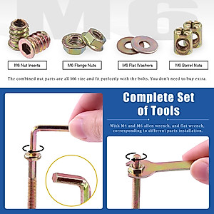 Glarks 253Pcs M6 Baby Bed Crib Screws Hardware Replacement Kit, M6x30/40/50/60/70/80MM Hex Socket Cap Screws with Nuts Washers and Tools for Chair Table Cabinets Furniture