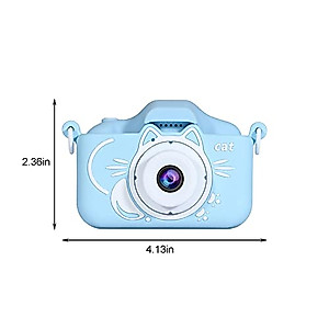 New Cat Cartoon Children's Camera, Front and Rear Double Lens 20 Million Selfie Camera with 32GB SD Card, HD Selfie Camera for Kids, Parent-Child Gift Camera (Blue)