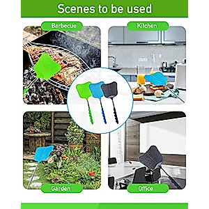 Wapodeai 3 pcs Fly Swatter, Fly Swatter Plastic,Telescopic Fly Swatters, Large Bug Swatter That Work for Indoor and Outdoor. (Black Blue Green)