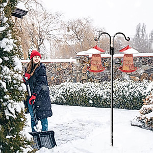 Double Shepherds Hooks for Outdoor, Heavy Duty Bird Feeder Pole with 5 Prong Base, Adjustable Shepards Hook for Outside, Garden, Weddings, Hanging Plant, 2 Pack