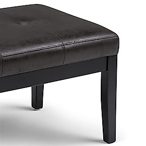 SIMPLIHOME Lacey 43 inch Wide Rectangle Ottoman Bench Distressed Black Tufted Footrest Stool, Faux Leather for Living Room, Bedroom, Contemporary Modern