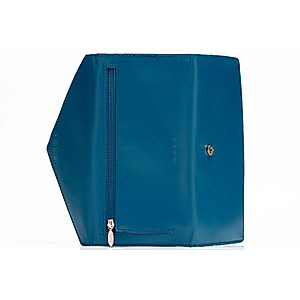 Big Skinny Women's Slimvelope Leather Tri-Fold Checkbook Slim Wallet, Holds Up to 40 Cards, Ocean Blue