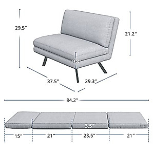 FONTOI Sofa Convertible Sleeper Chair Folding Guest Floor Bed Adjustable for Small Room Apartment, Light Gray