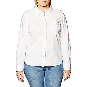 Tommy Hilfiger Women's Button Down Long Sleeve Collared Shirt with Chest Pocket, Bright White, Large