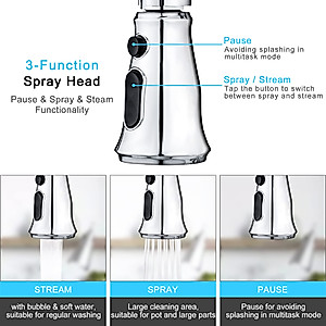 SOKA Kitchen Sink Faucet Single Handle With Pull Down Sprayer 3 Working Mode Stream, Spray & Pause Fit for 1 or 3 Hole