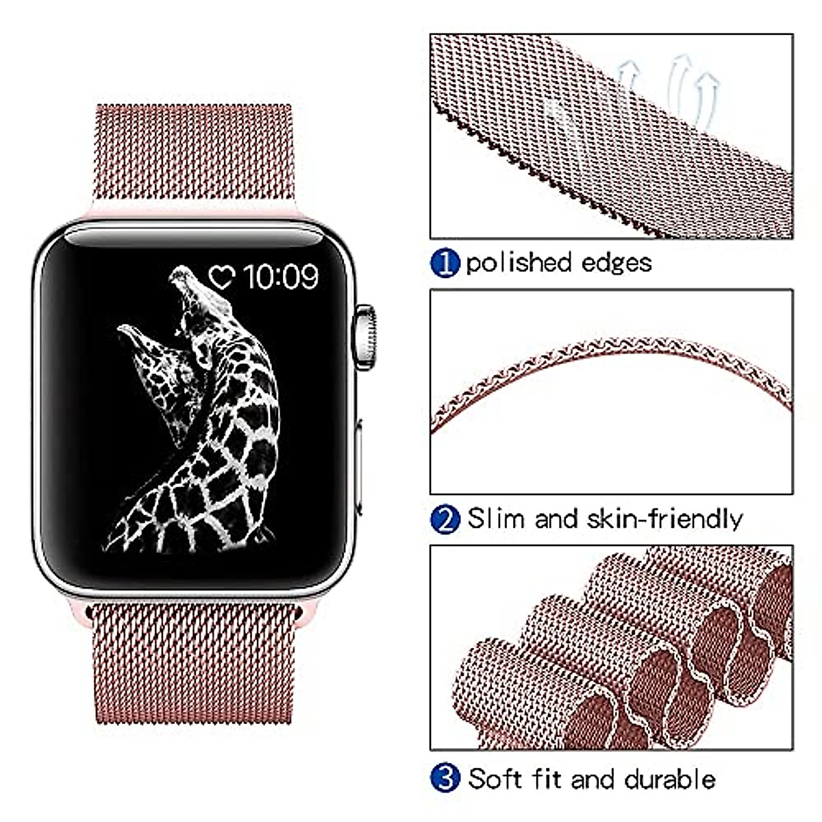 2Pack Magnetic Band Compatible with Apple Watch 38/40/41/42/44/45mm,Steel Mesh Strap Loop Replacement for iWatch SE iWatch Series 8/7/6/5/4/3/2/1 Women Men(Sliver+Champagne gold,38mm 40mm)