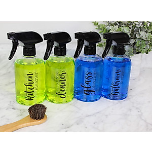 Cornucopia Plastic Cleaning Spray Bottles with Labels (Set of 4); 16oz Refillable Trigger Sprayers w/ 3 Settings and Farmhouse Script Labels