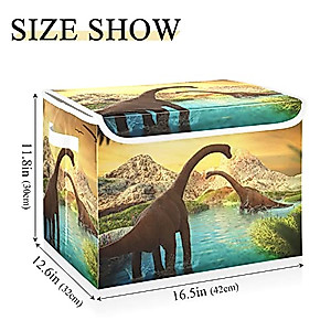 innewgogo Dinosaurs Storage Bins with Lids for Organizing Dust-proof Storage Bins with Handles Oxford Cloth Storage Cube Box for Living Room