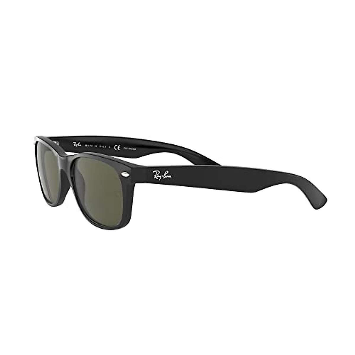 Ray-Ban RB2132F New Wayfarer Low Bridge Fit Square Sunglasses, Black/Polarized Green, 58 mm