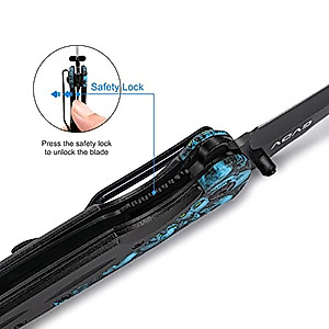 GVDV Utility Pocket Knife with 7Cr17 Stainless Steel - EDC Folding Knife for Outdoor Camping Hunting, Liner-Lock, Clip, Seatbelt Cutter, Glass Breaker for Emergencies, Father's Day Gifts, Blue Skull