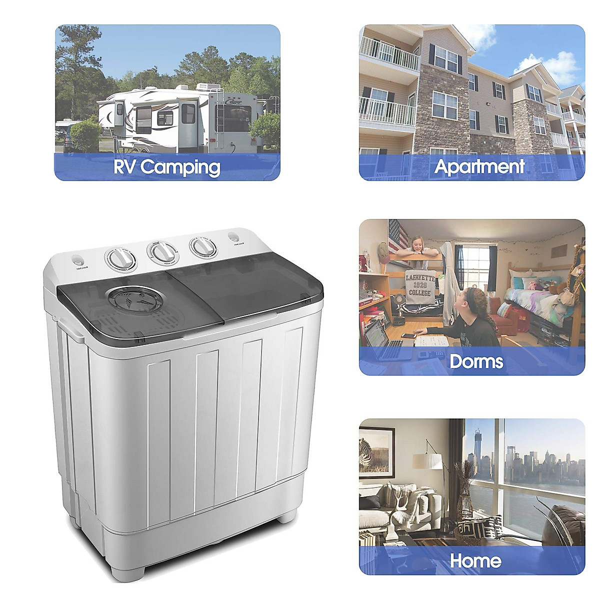 COSVALVE Portable Washing Machine 17lbs Compact Twin Tub Washer and Dryer Combo for Apartments,Dorms,RV's,College Rooms,Camping