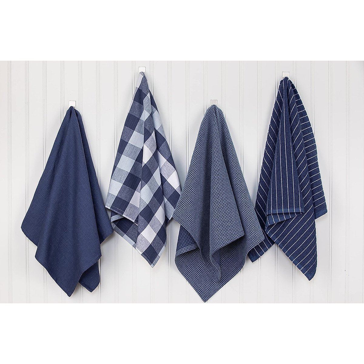 Kitchen Towels 100% Cotton Blue Dish Towels, Hand Towels, Tea Towels Flat, Terry, Waffle and Herringbone Dish Towels for Drying Dishes, 28 in x 16 in