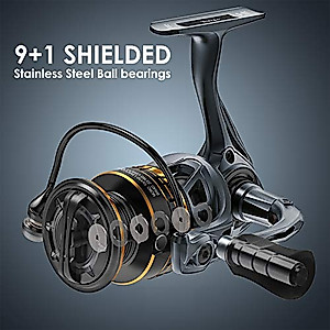 Tempo Spinning Reel, 9+1 BB Incredibly Smooth Fishing Reels, Max Drag up to 38.6 LBs, with Harder GV Rotor, Ultralight Spinning Reels