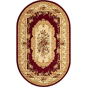 Unique Loom Versailles Collection Traditional Classic Floral Motif Area Rug (5' 0 x 8' 0 Oval, Burgundy/Ivory)