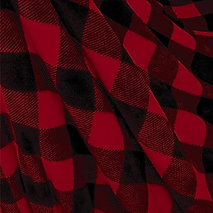 PAVILIA Buffalo Plaid Sherpa Blanket Throw Twin | Fuzzy Red Black Checkered Flannel Fleece Blanket for Couch Bed | Fluffy Warm Soft Christmas Plush Microfiber Blanket | 60x80