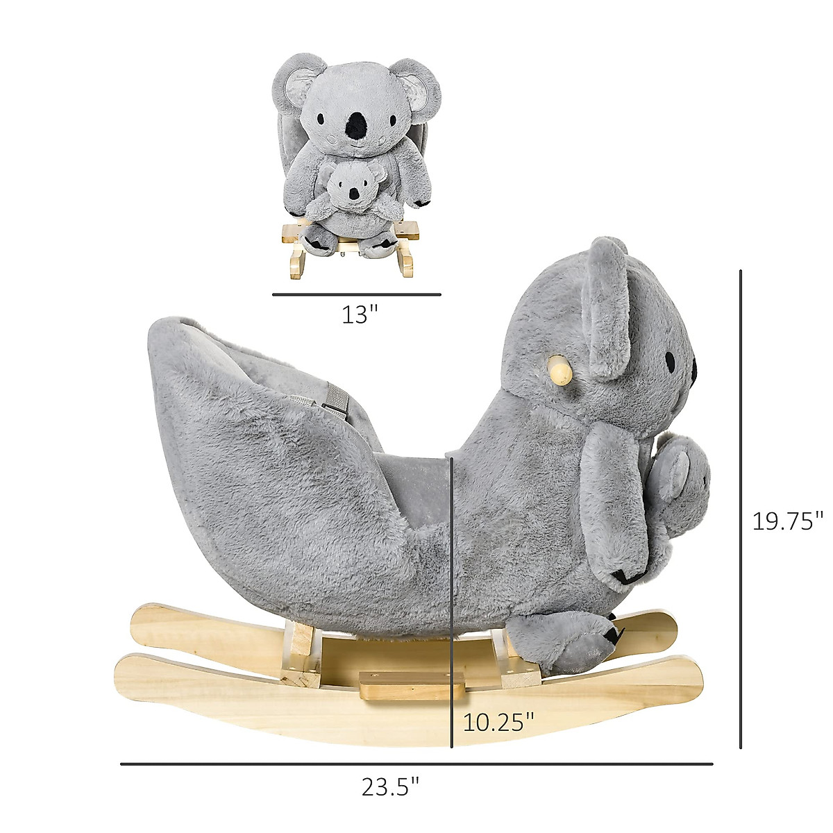 Qaba Kids Ride-On Rocking Horse, Koala-Shaped Rocker with Realistic Sounds for Children 18-36 Months, Gray
