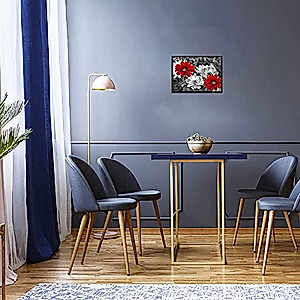 Bathroom Decor Canvas Red Flower Wall Art Poster Unframed Bedroom Decor Red Bathroom Accessories Modern Red Flower On Black and White Wall Art Canvas Pictures Prints for Living Room Home Decor