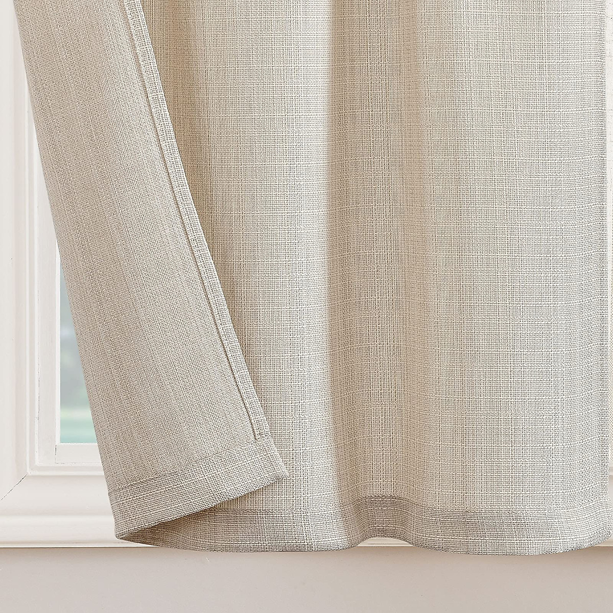 jinchan Beige Kitchen Curtains 36 Inch Linen Textured Tier Curtains Tab Top Cafe Curtains Farmhouse Short Small Window Curtains Light Filtering for Country Rustic Bathroom Laundry Room RV 2 Panels