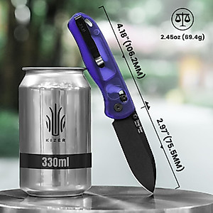 Kizer Drop Bear EDC Pocket Knife, 2.97” Nitro-V Steel Blade Magic Blue PC Folding Knife with Thumb Stud Opener, Lightweight Clutch Lock Camping Hunting Knife for Men Women Gift V3619A5