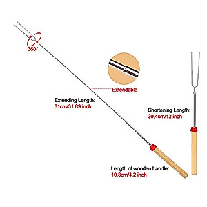 8 Marshmallow Roasting Sticks, 32 Inch Telescoping Hot Dog Forks&Smores Stainless Steel Skewers Extendable for Campfire, Camping Stove Bonfire BBQ Tools with Portable Bag